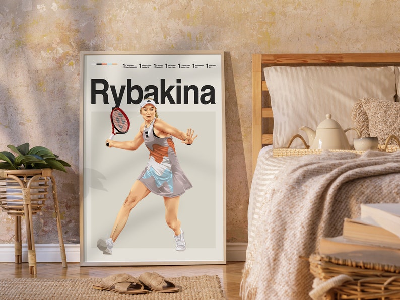 Elena Rybakina Poster, Tennis Poster, Modern Tennis Print, Minimalist ...