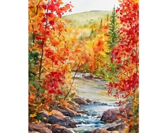 Autumn Landscape Watercolor Painting Fall Tree Print Autumn Forest ...