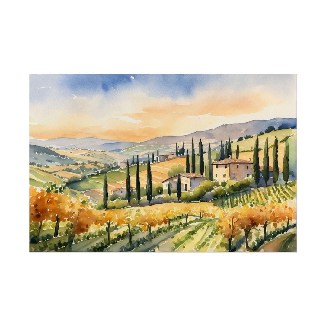 Watercolor Italian Countryside Art Print, Tuscany Painting, Tuscany ...