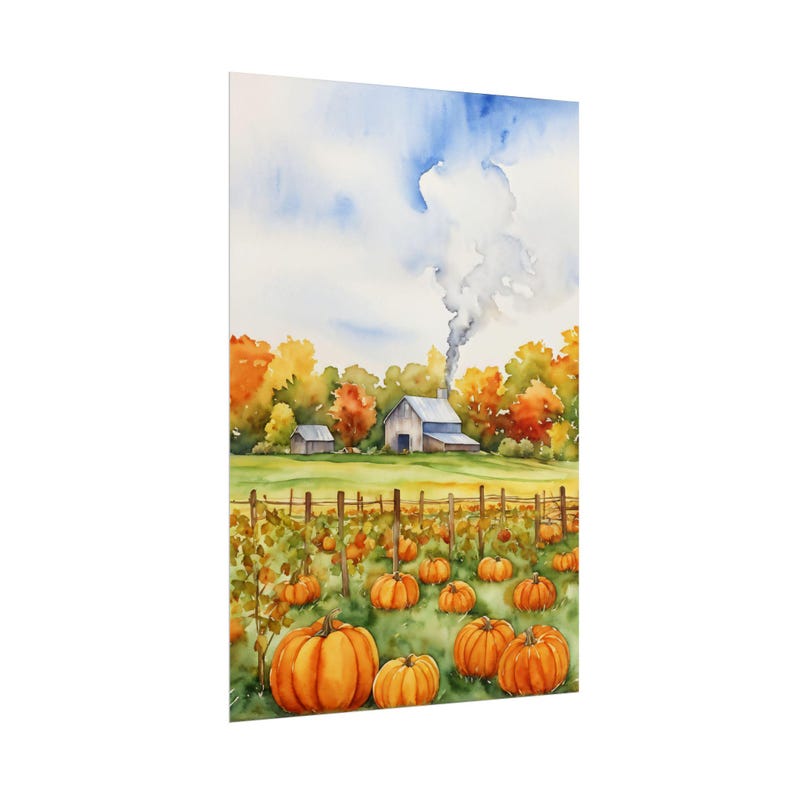 Watercolor Pumpkin Patch Art Print, Halloween Painting, Rustic Autumn Poster, Cozy Fall Wall ...