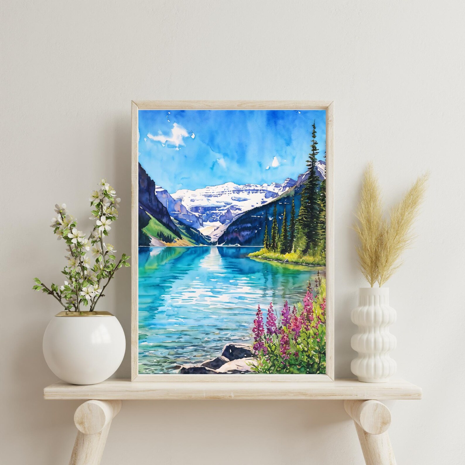 Banff National Park Art Print, Watercolor Moraine Lake Painting, Canada ...