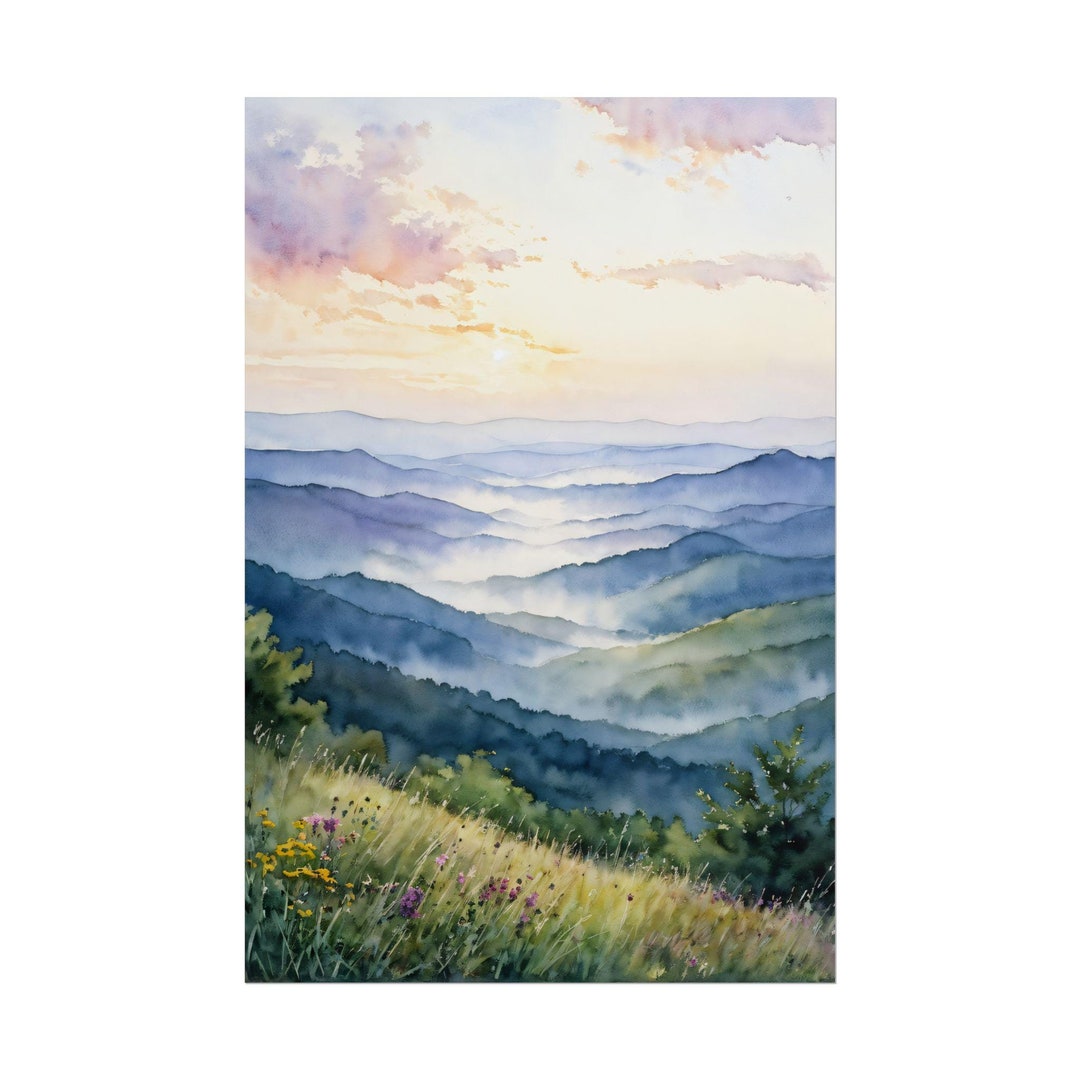 Watercolor Blue Ridge Mountains Art Print, Appalachian Highlands ...