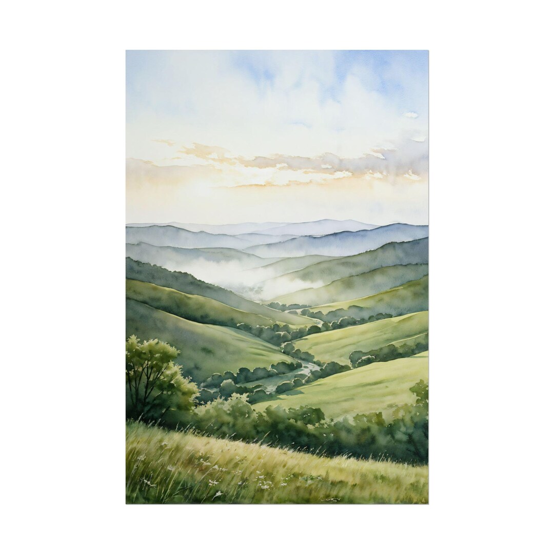 Watercolor Appalachian Mountains Art Print, Blue Ridge Mountains ...