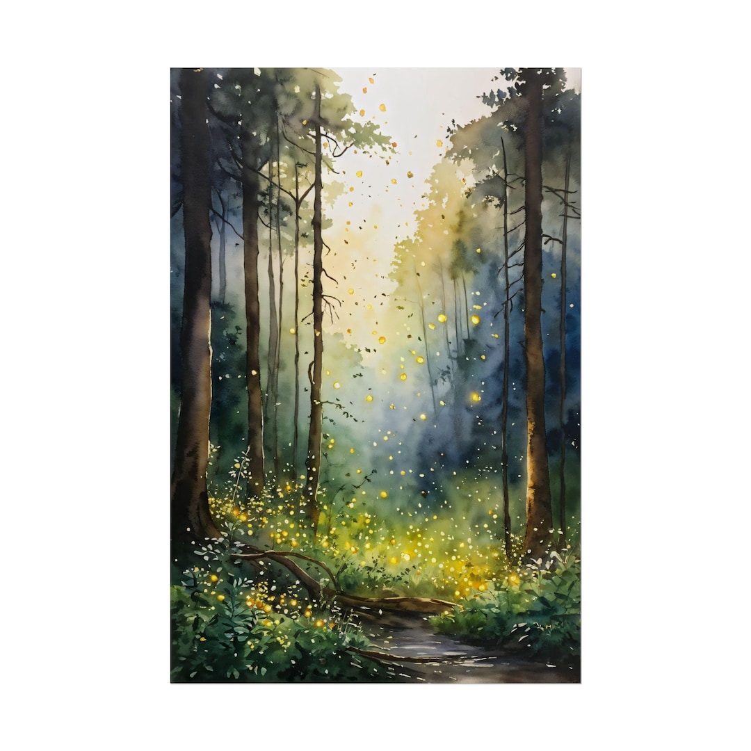 Magic Forest Wall Art, Fantasy Forest Painting, Enchanted Woodland ...
