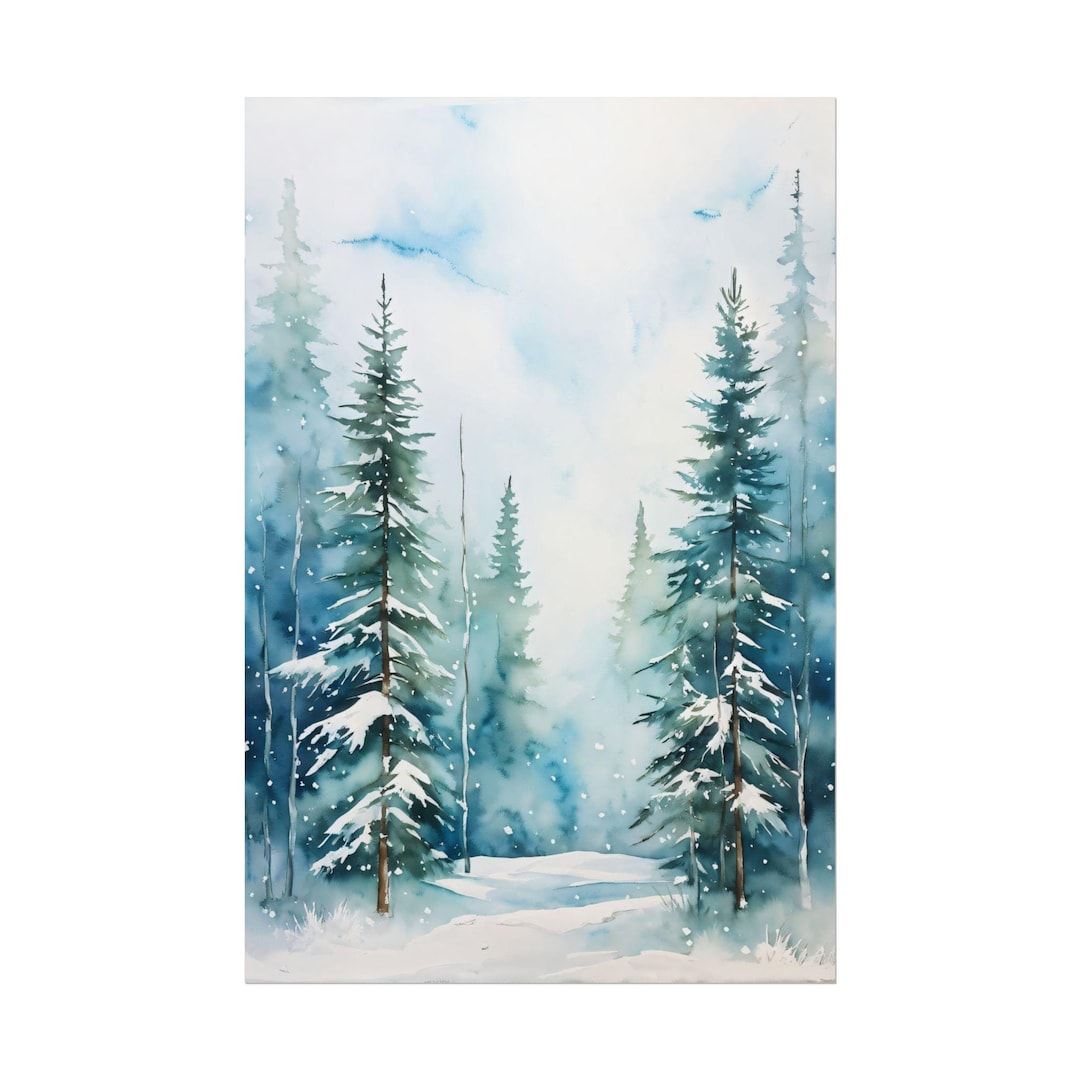 Watercolor Winter Forest Painting, Winter Landscape Art Print, Snowy ...