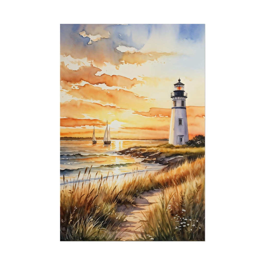 Cape Cod Watercolor Art Print, Watercolor Seaside Beach Painting ...