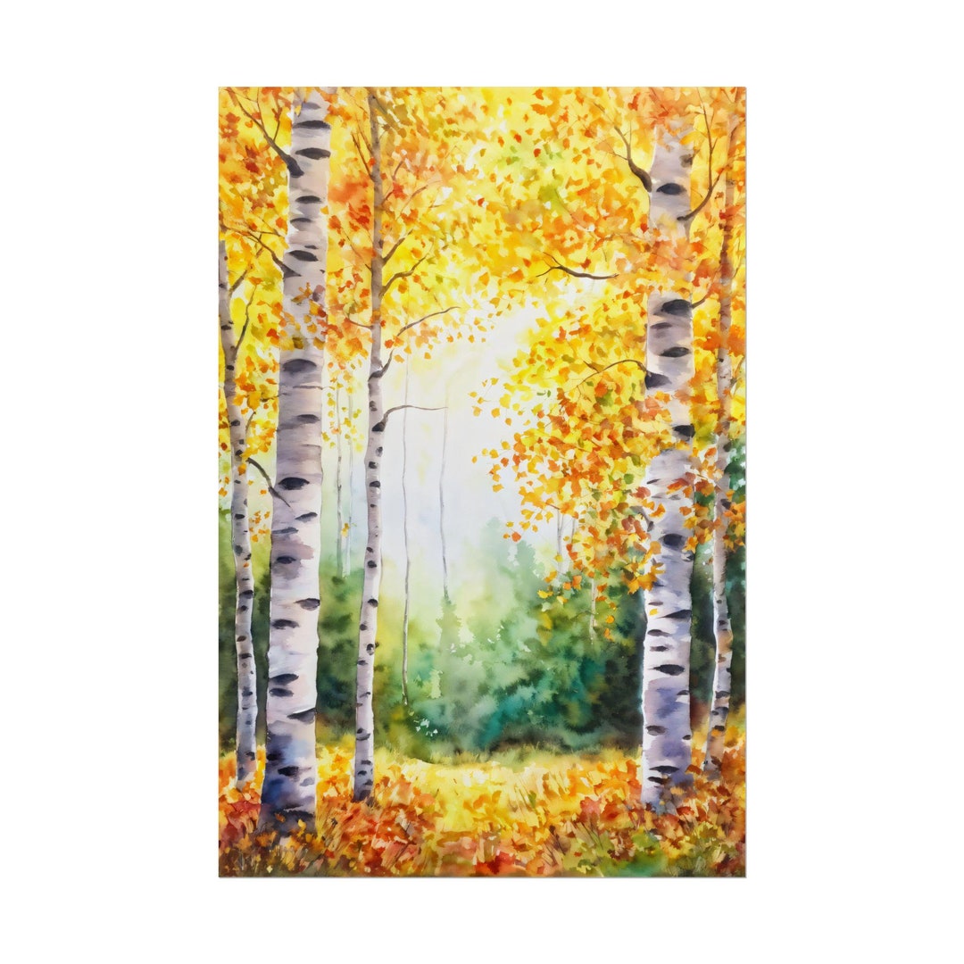 Watercolor Aspen Forest Print, Birch Forest Painting, Birch Landscape ...