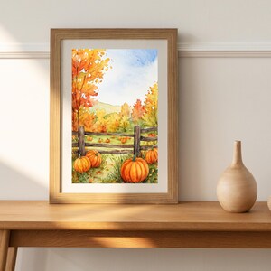 Watercolor Pumpkin Patch Art Print, Halloween Painting, Rustic Autumn ...