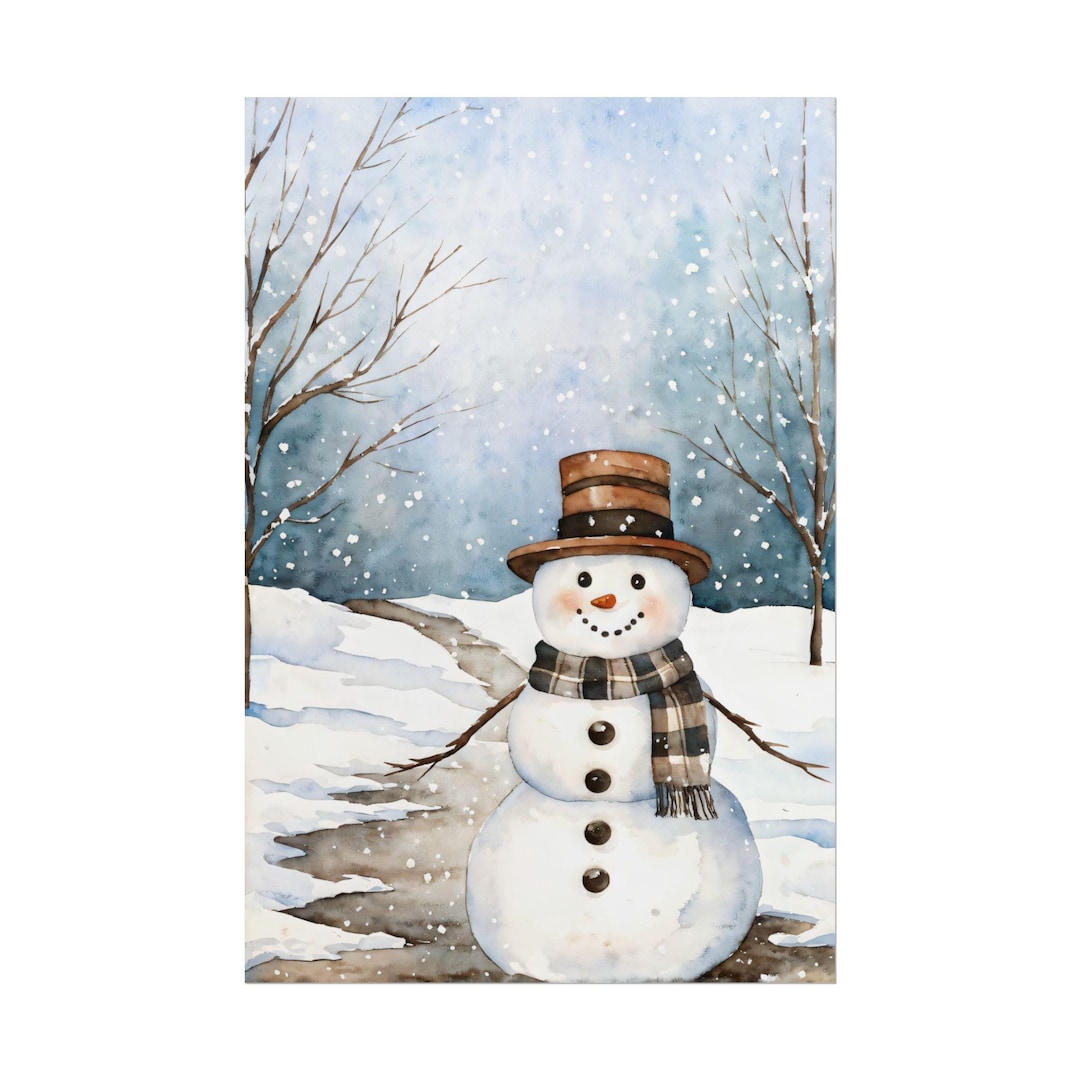Vintage Christmas Snowman Print, Traditional Snowman Painting, Winter ...