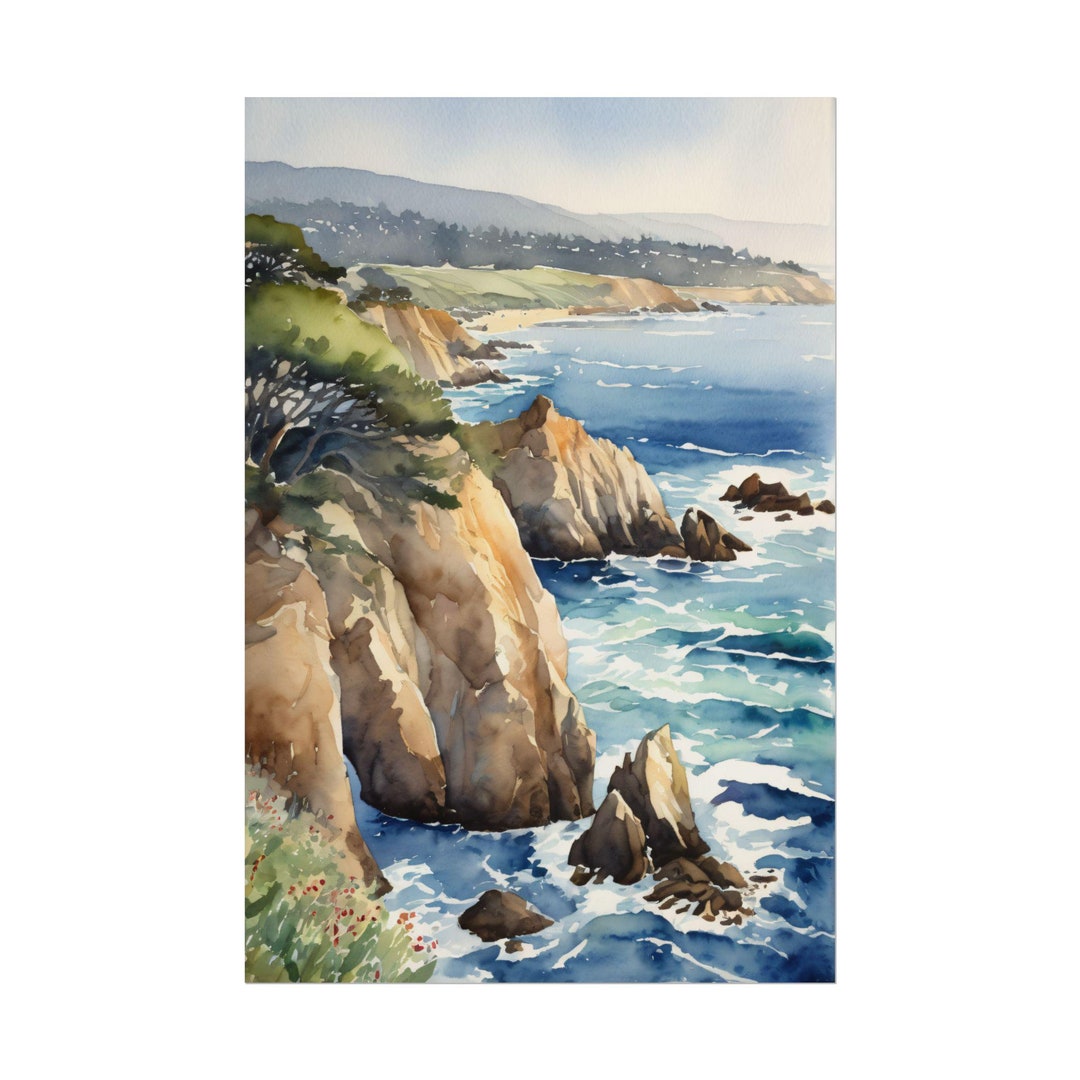 Big Sur Watercolor Painting, California Coast Art, National Park Poster ...