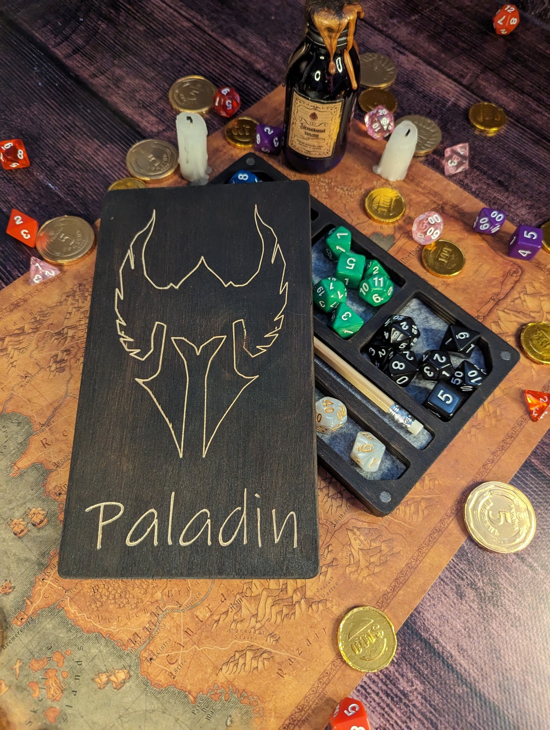 Large Wooden Dice Tray With Felt Lining Multi-compartment Dnd Dice Box ...