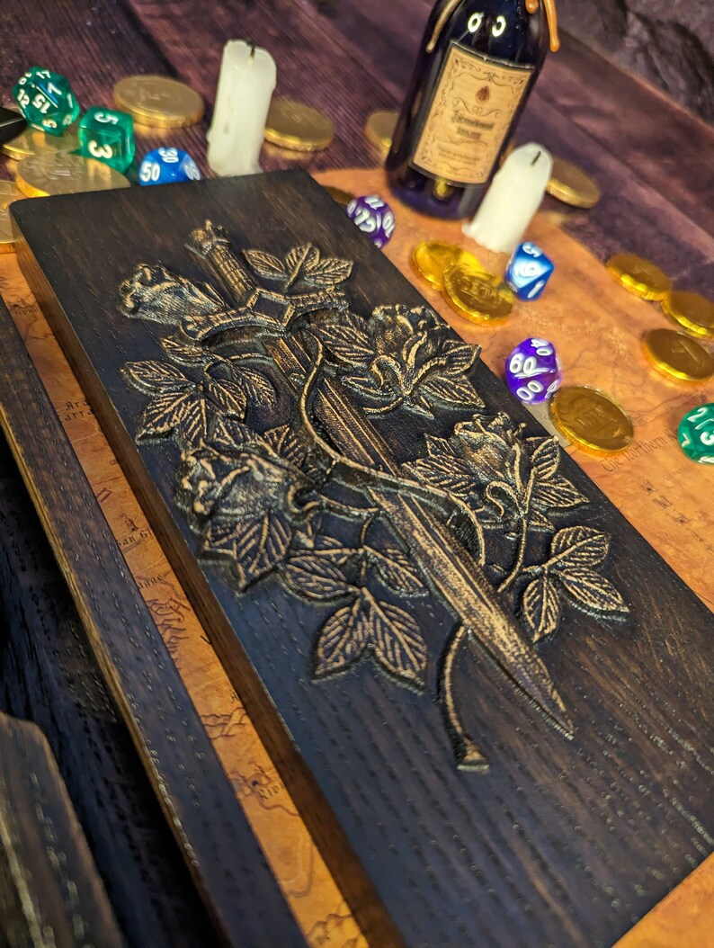 Dnd Dark Brown Sword Dice Tray Birthday Gift Dice Storage Dnd Dice Tray ...