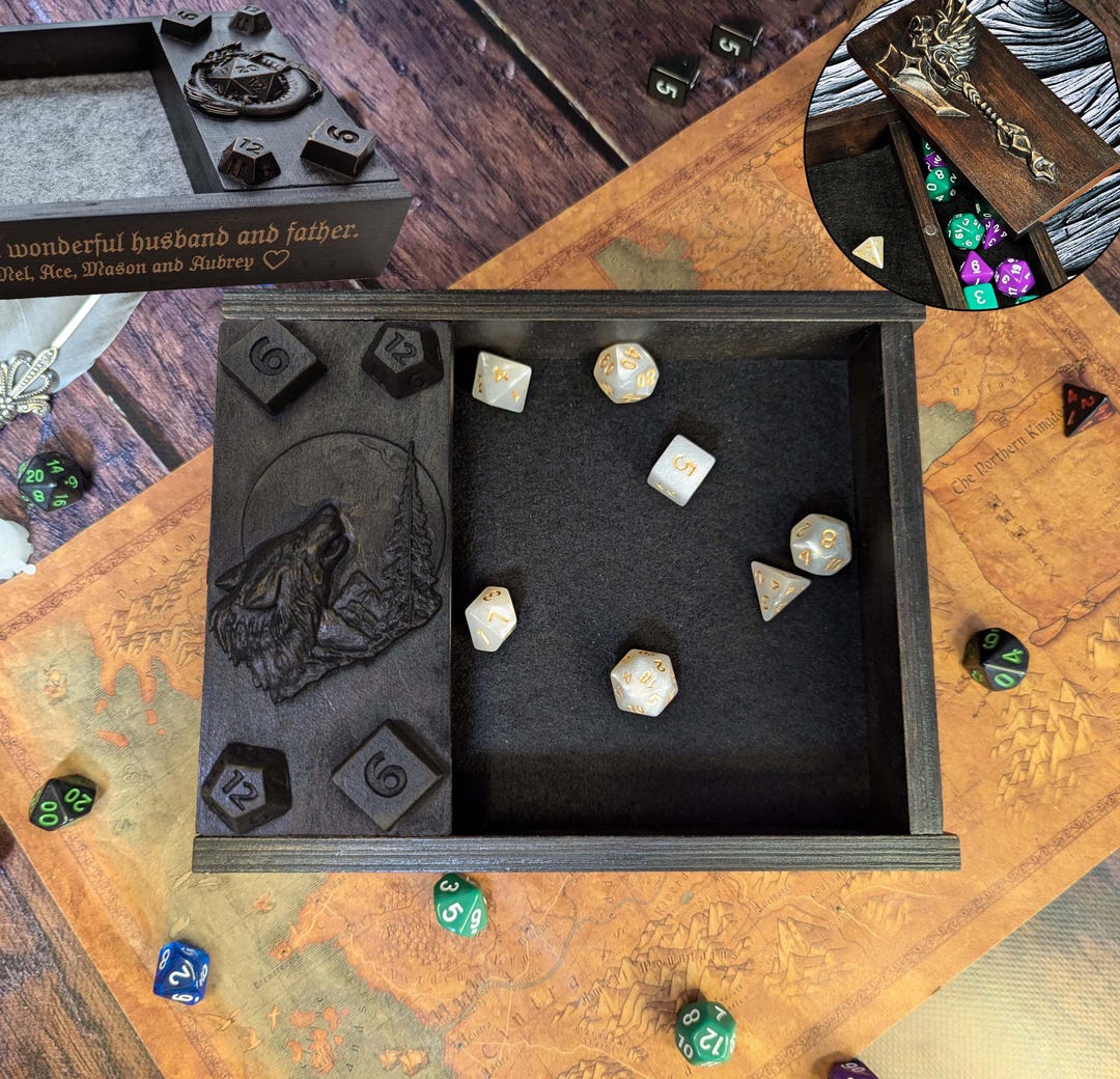 Personalized Dnd Dice Box & Tray With 3D Engravings Custom Wooden ...