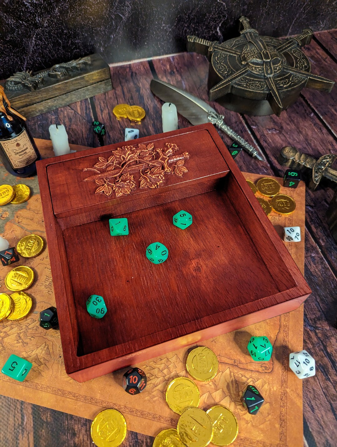 Wooden Dice Tray Dice Tray RED Dice Storage Dnd Dice Tray Dice Tray Dnd ...