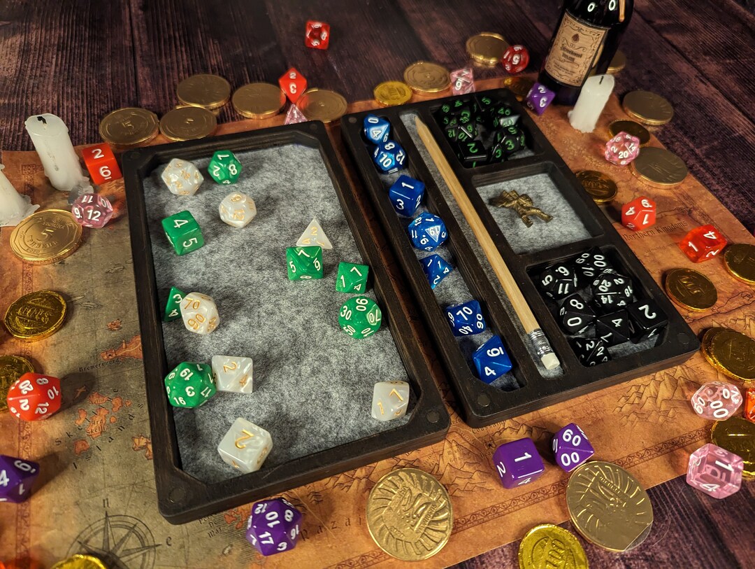 Large Wooden Dice Tray With Felt Lining and Multiple Compartments ...