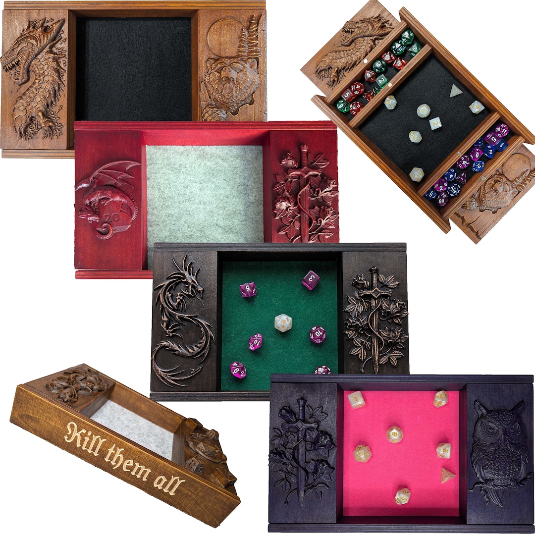 Personalized Wooden Dnd Dice Box and Rolling Tray Custom Name Engraving ...