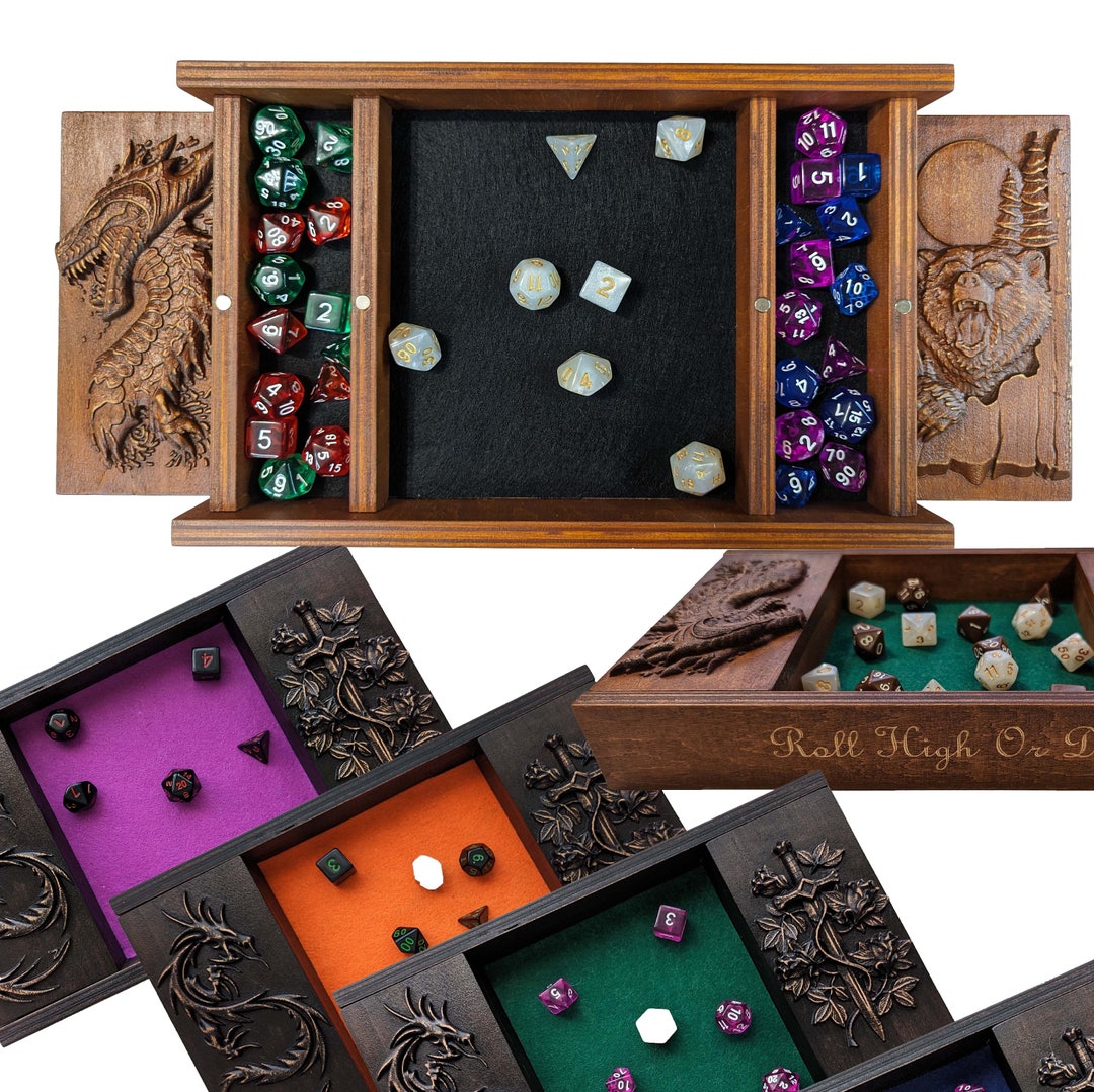 Dnd Tray Wood Dice Box Dnd Rolling Tray Dungeons and Dragons Custom ...