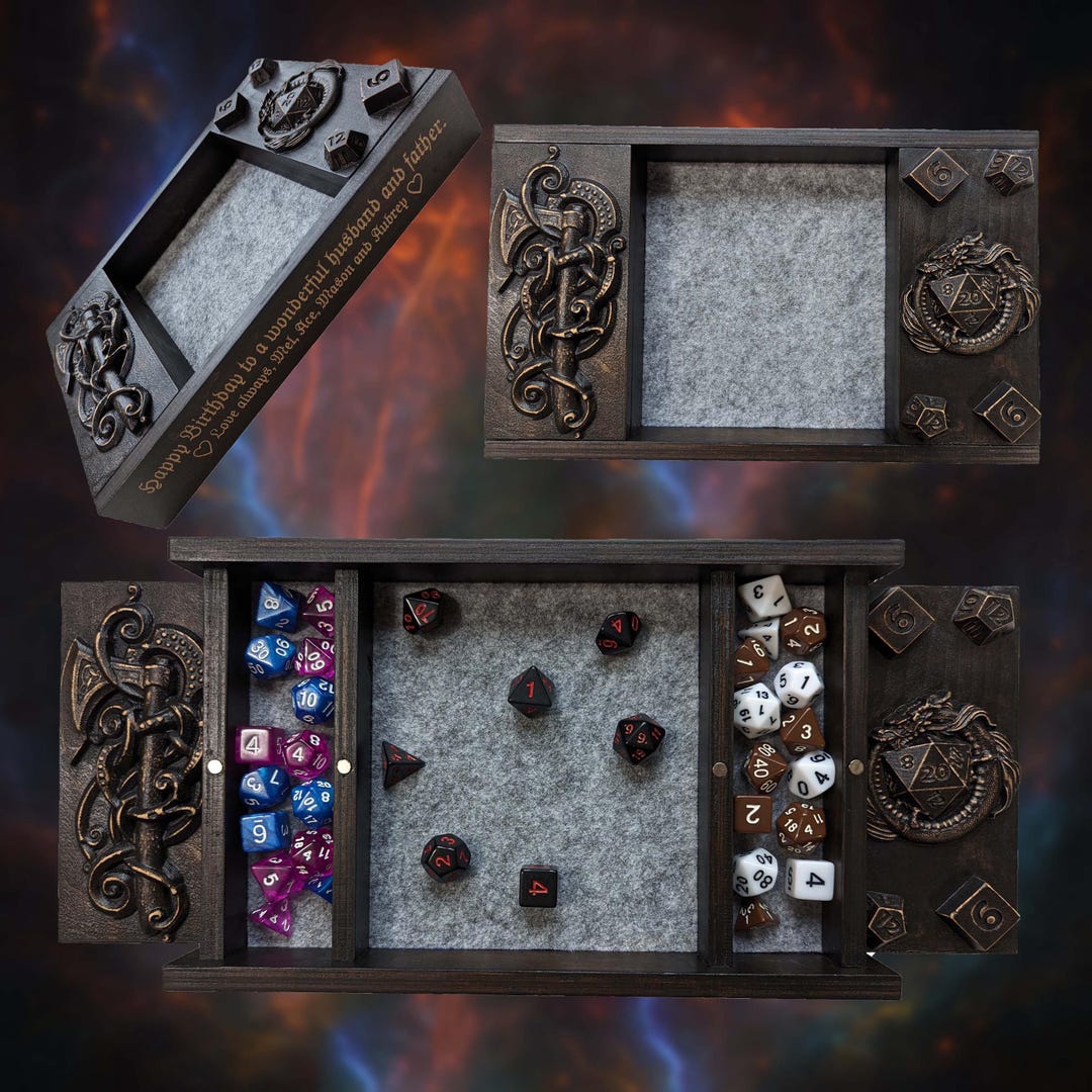 Personalized Wooden Dice Tray: D&D Gaming, Dragon Dice Box - Etsy