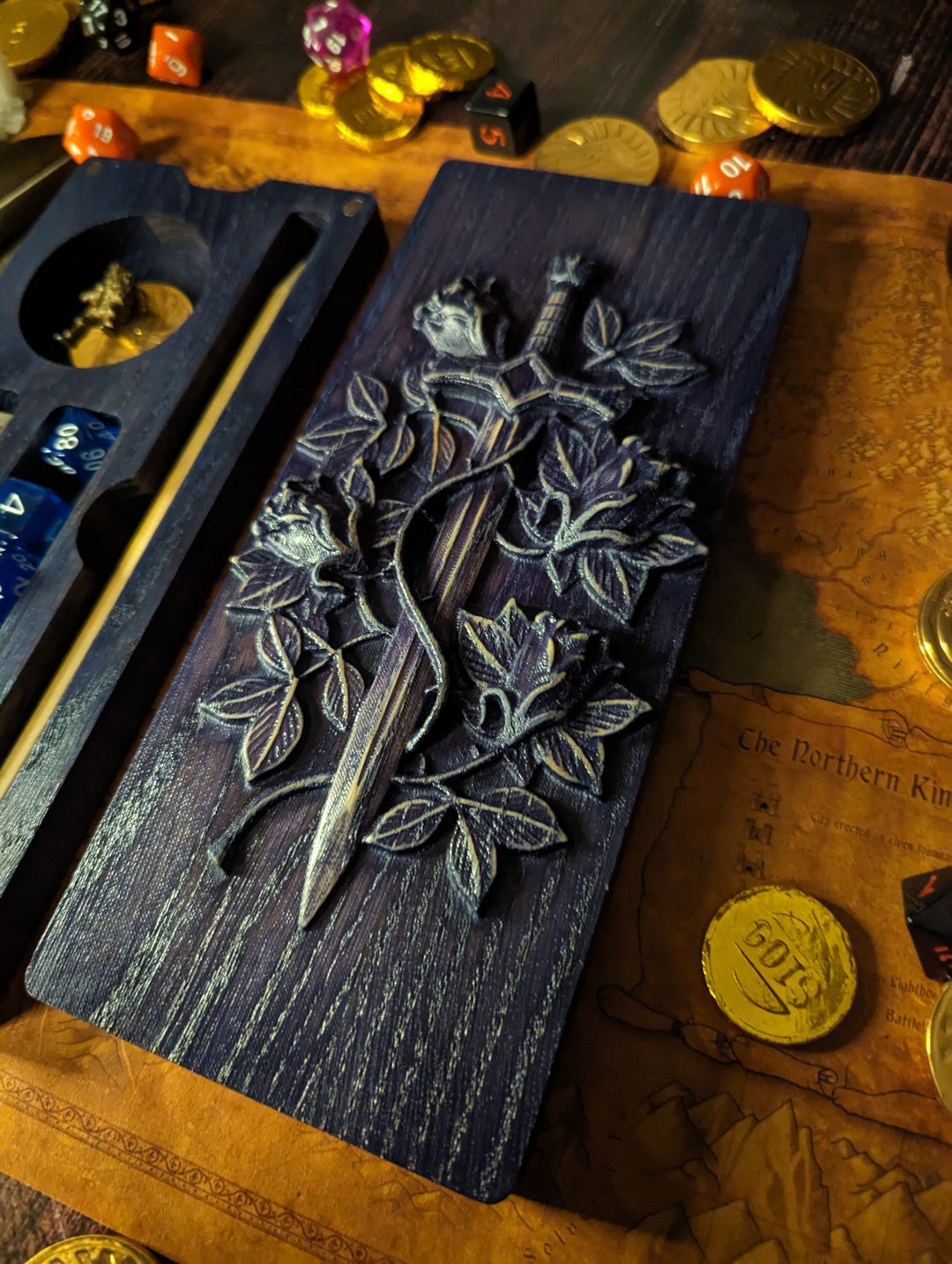 Dnd Dark Blue Sword Dice Tray Birthday Gift Dice Storage Dnd Dice Tray ...