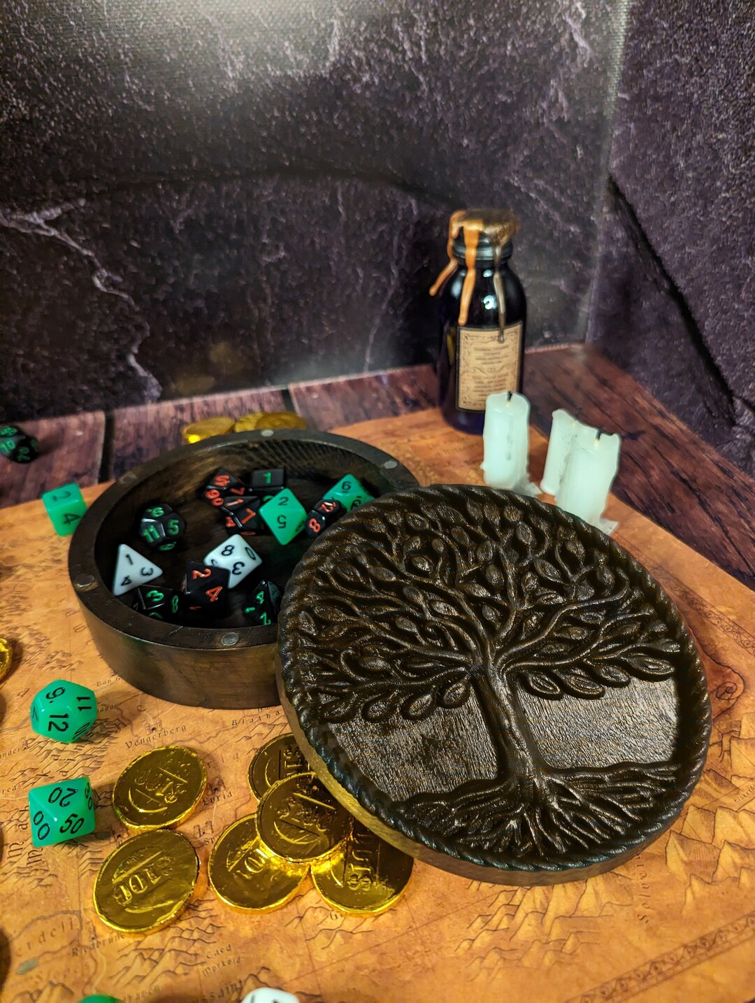 Dice Tray Tree of Life Dnd Dice Box Dice Rolling Tray Wooden Carved ...