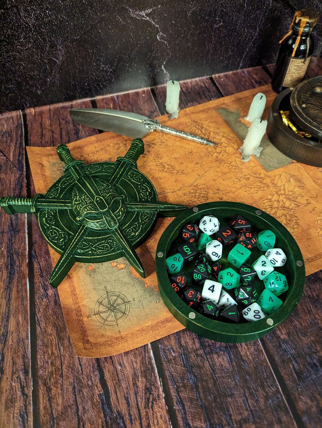DND Dice Green Shield Tray, Dnd Birthday Gift, Dice Storage, Dnd Dice ...