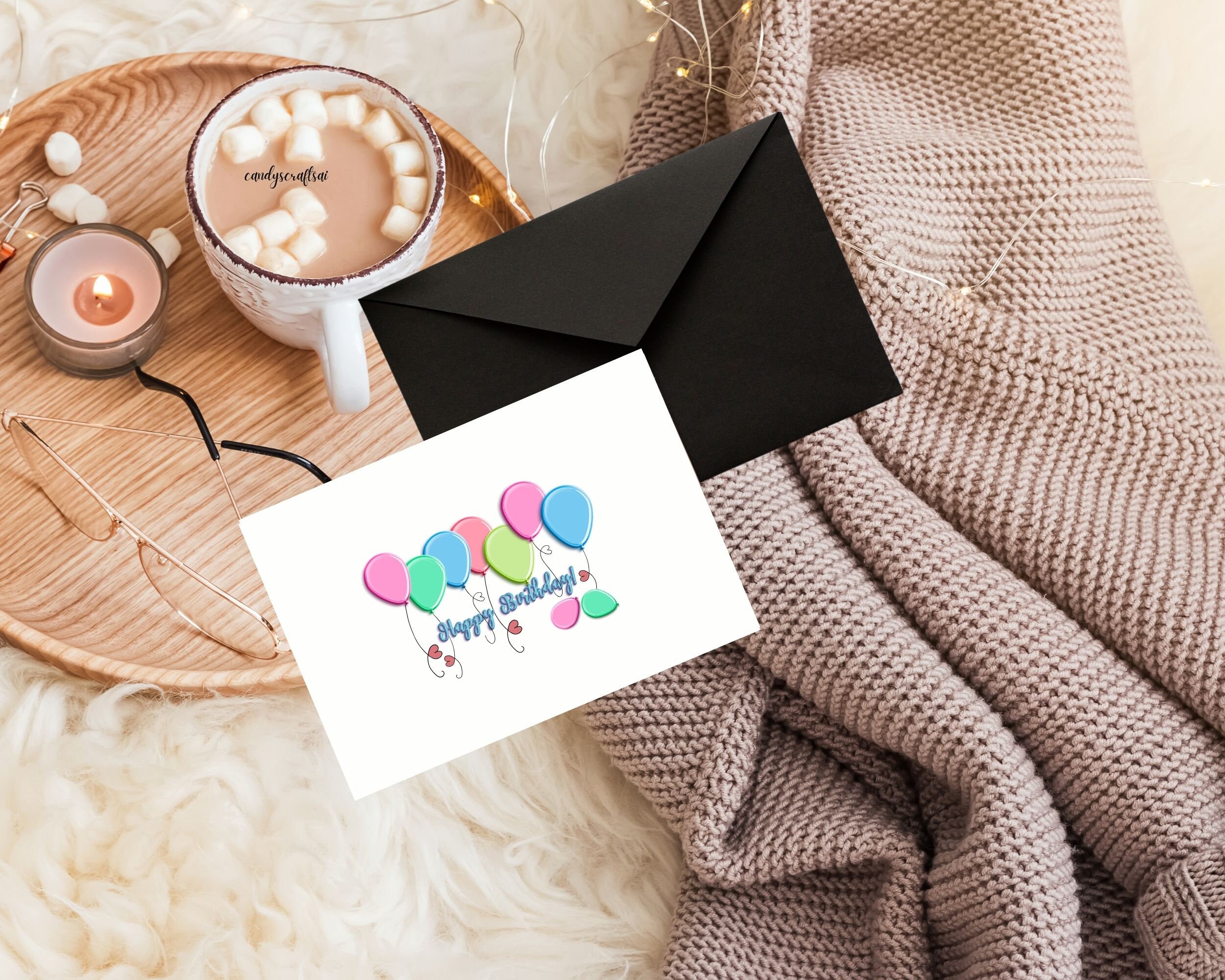 Floating Balloons, Happy Birthday Cards, Fun , Instant Download ...