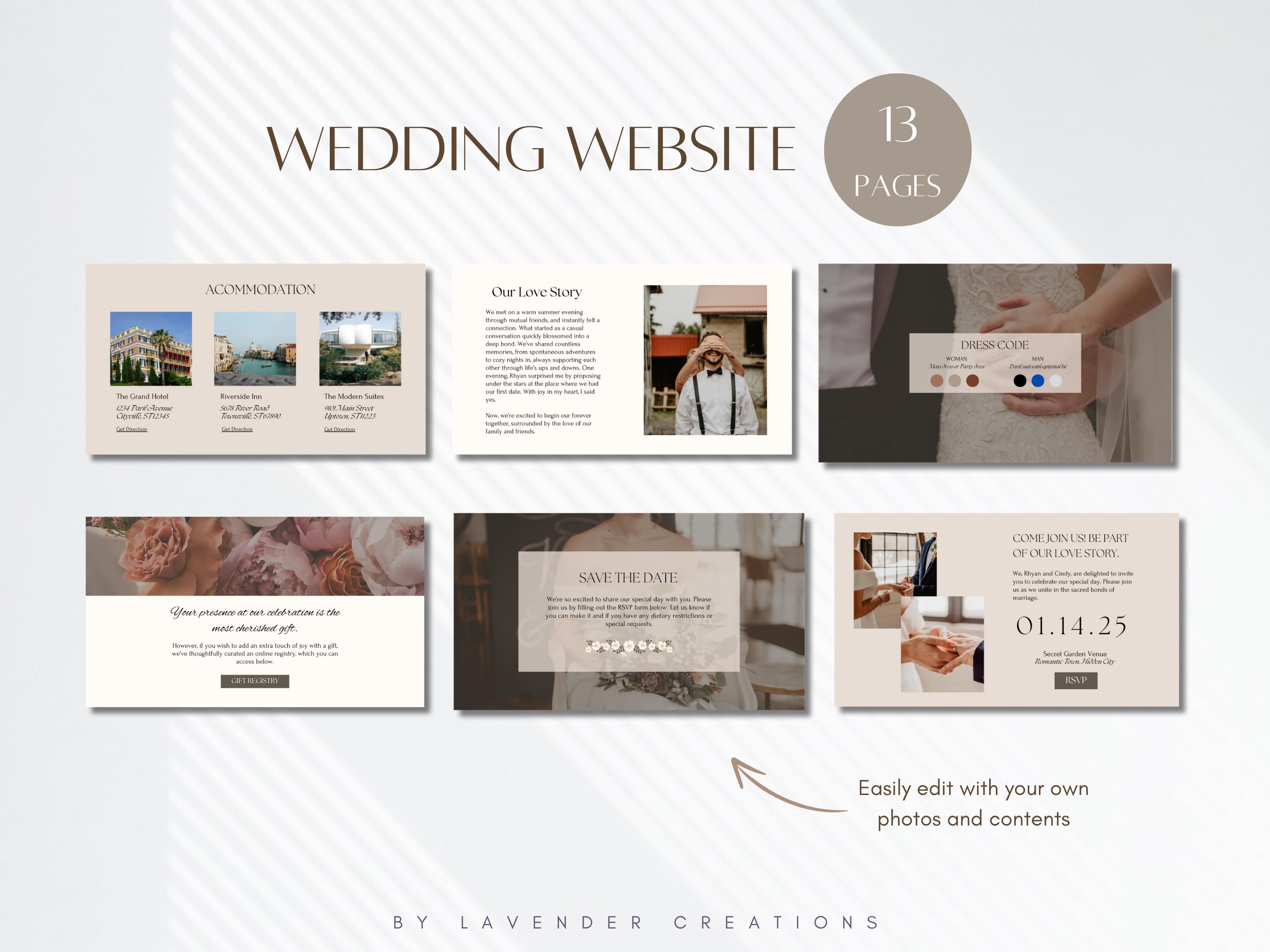 Wedding Website Template, Wedding Invitation, Canva Website, Website ...