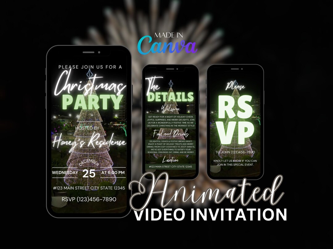 Editable Christmas Invitations Digital Invitations Animated Video