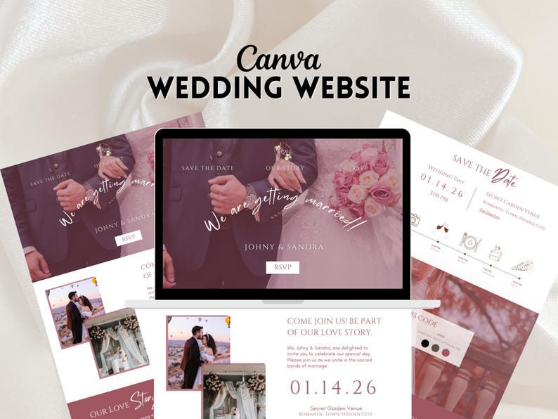 Bloom Wedding Website Template, Wedding Invitation, Canva Website ...