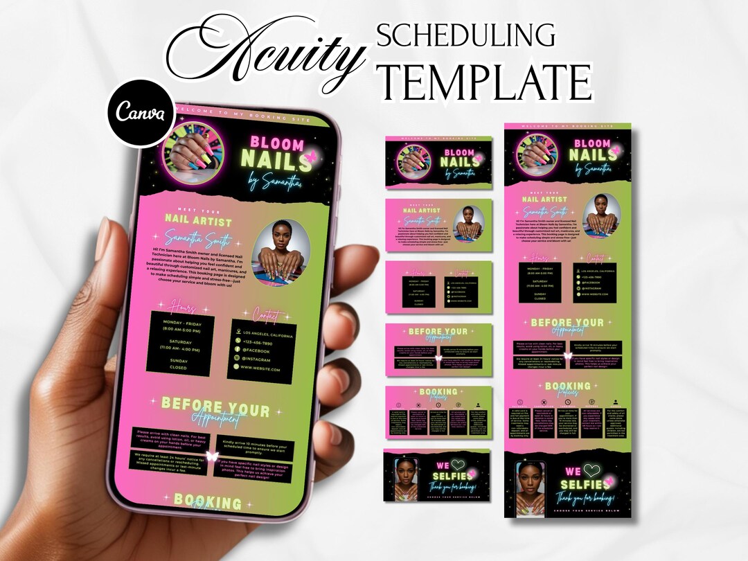 Nail Tech Acuity Scheduling Template Neon Nail Booking Site Nail Tech ...