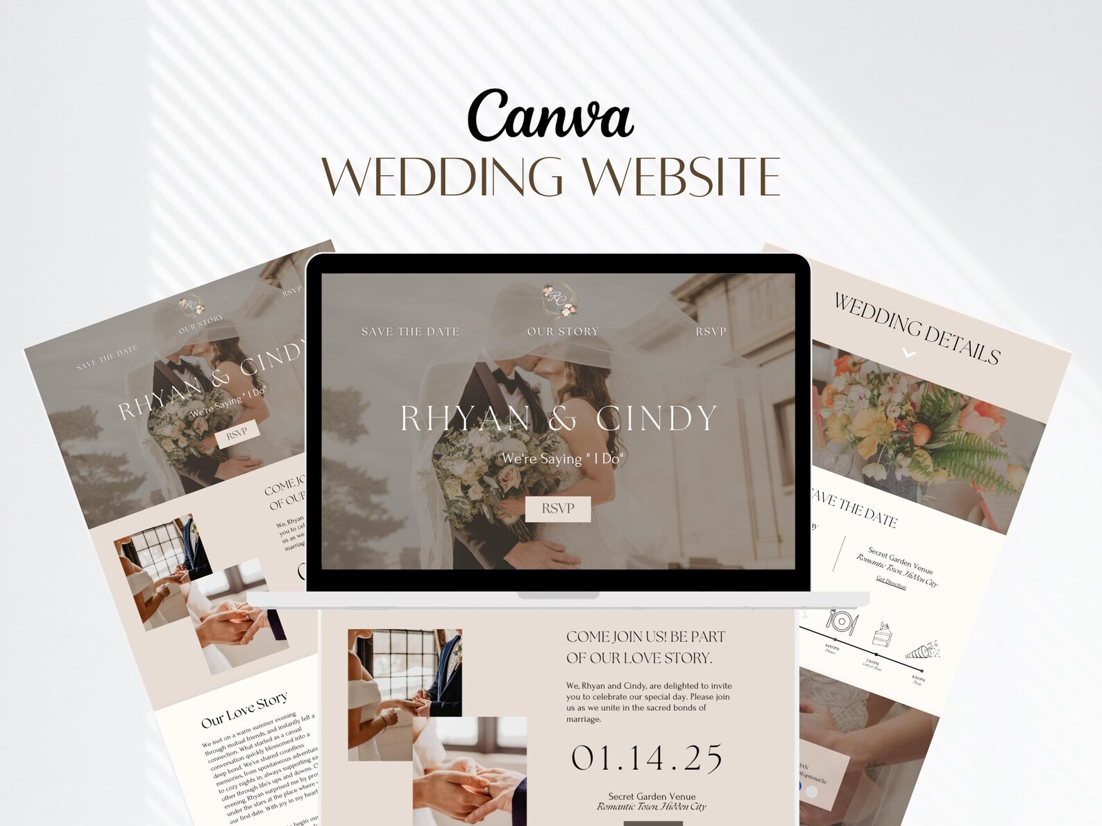 Wedding Website Template, Wedding Invitation, Canva Website, Website ...