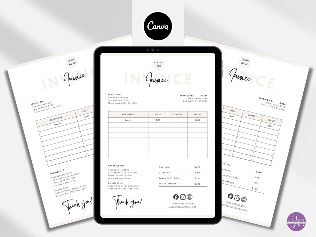 Minimalist Small Business Invoice Templates Editable Invoice Tracker ...