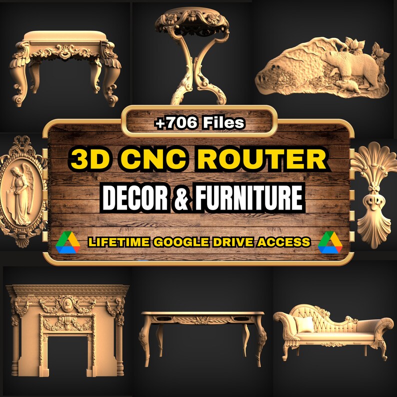 Decor & Furniture 3D CNC Router STL Pack: 706 STL Files of Home ...