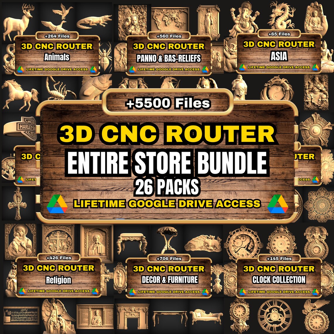3D CNC Router STL Pack: +5500 STL File for 3D Cnc Router Machine - 26 ...