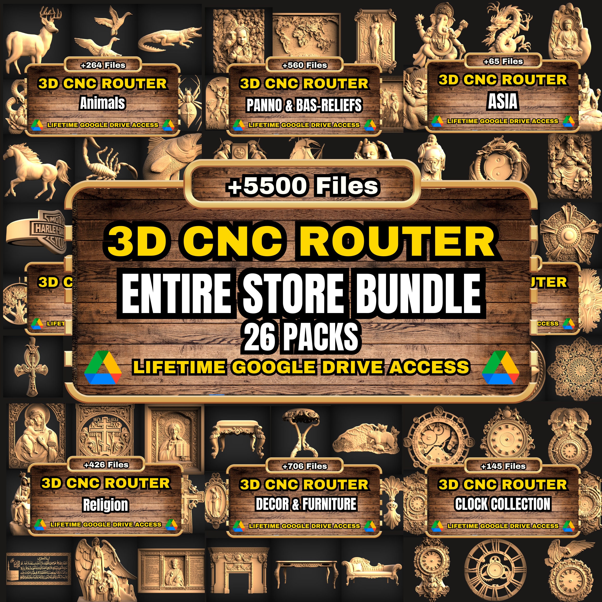 3D CNC Router STL Pack: +5500 STL File for 3D Cnc Router Machine - 26 ...