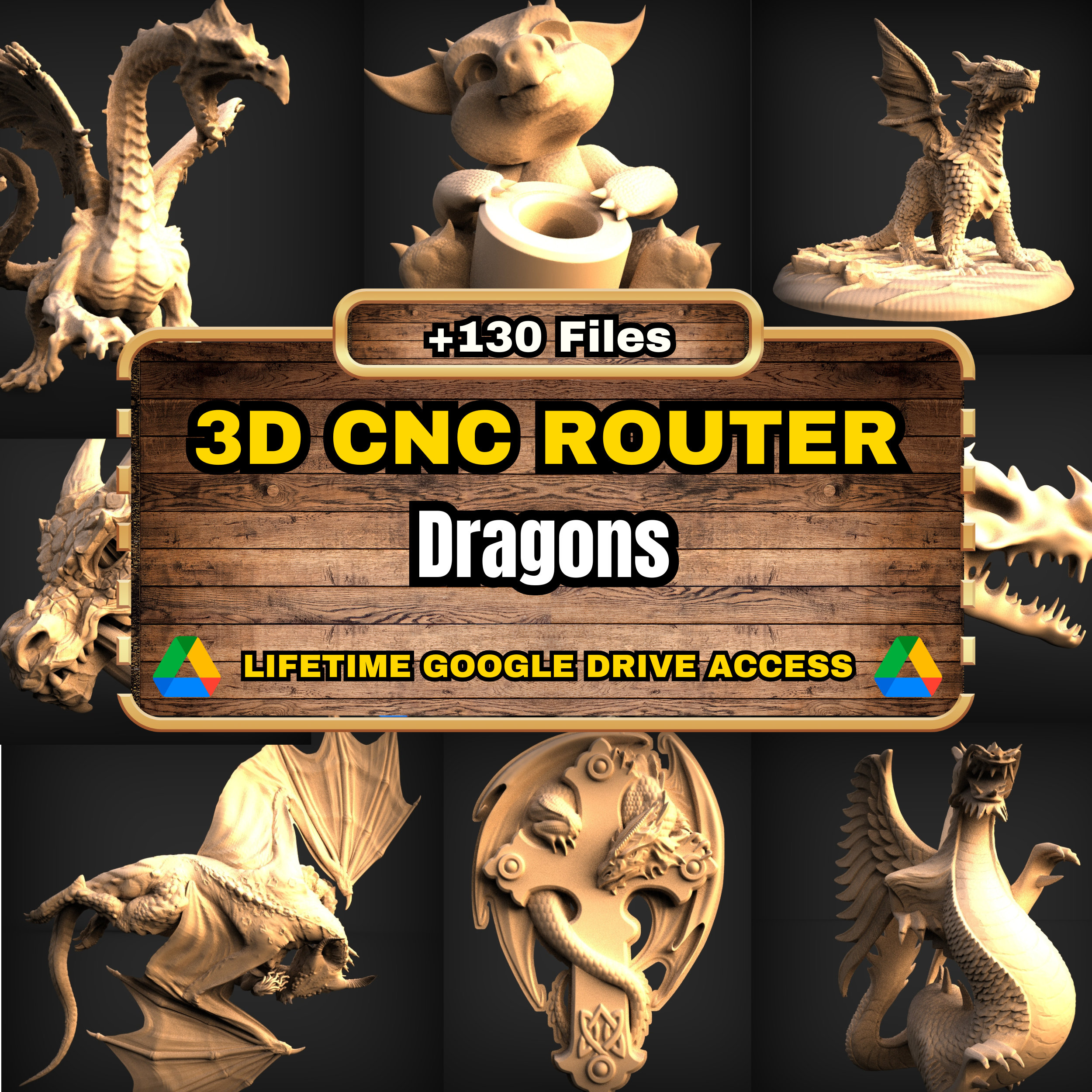 Dragons 3D CNC Router STL Pack: 130 STL Files of Dragon Models for 3D ...