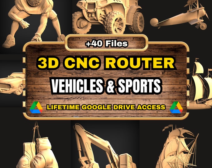 Vehicles & Sports 3D CNC Router STL Pack: +40 STL Files of Car Ship ...