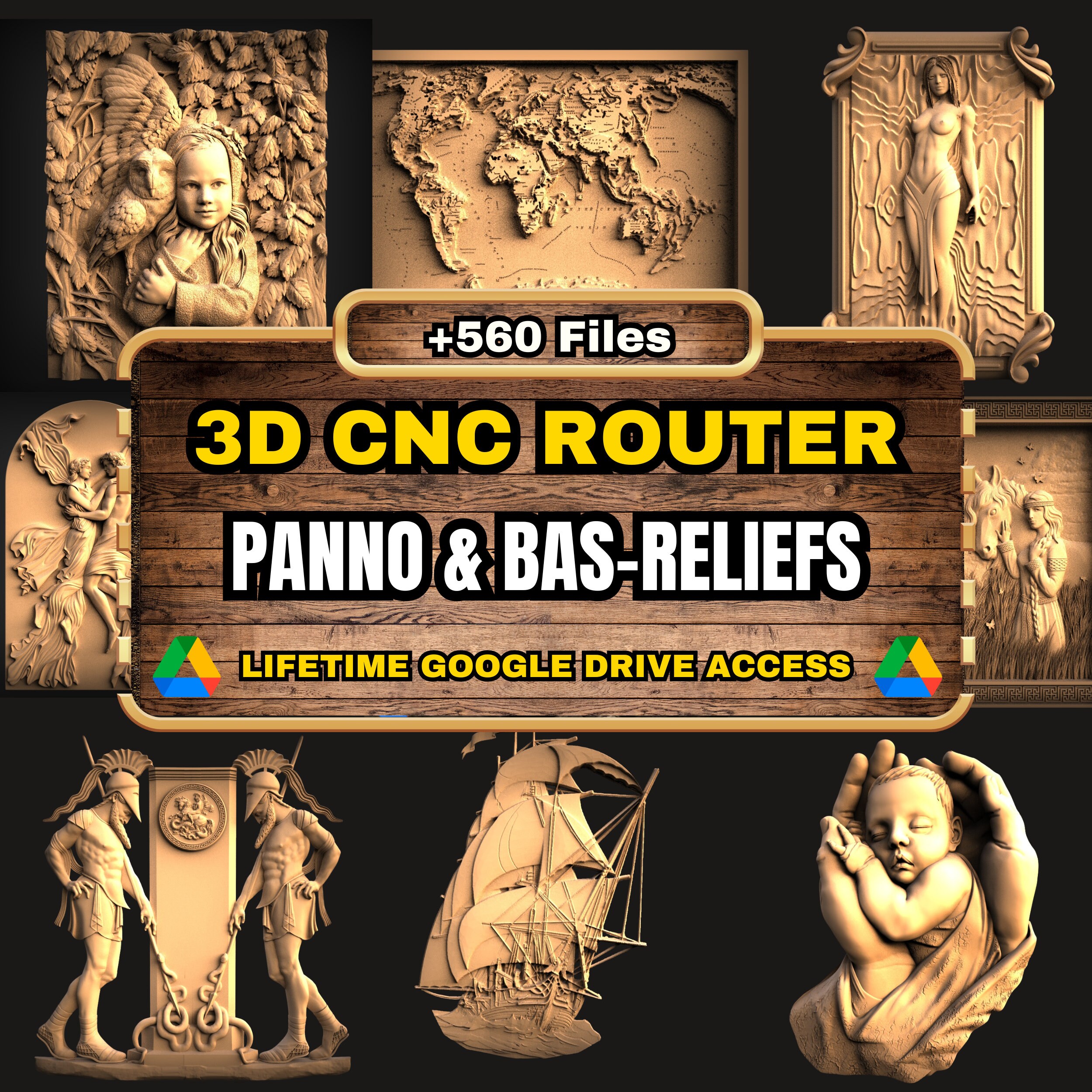 Paquete STL de paneles y bajorrelieves para enrutador CNC 3D: 560 archivos STL de paneles y ...