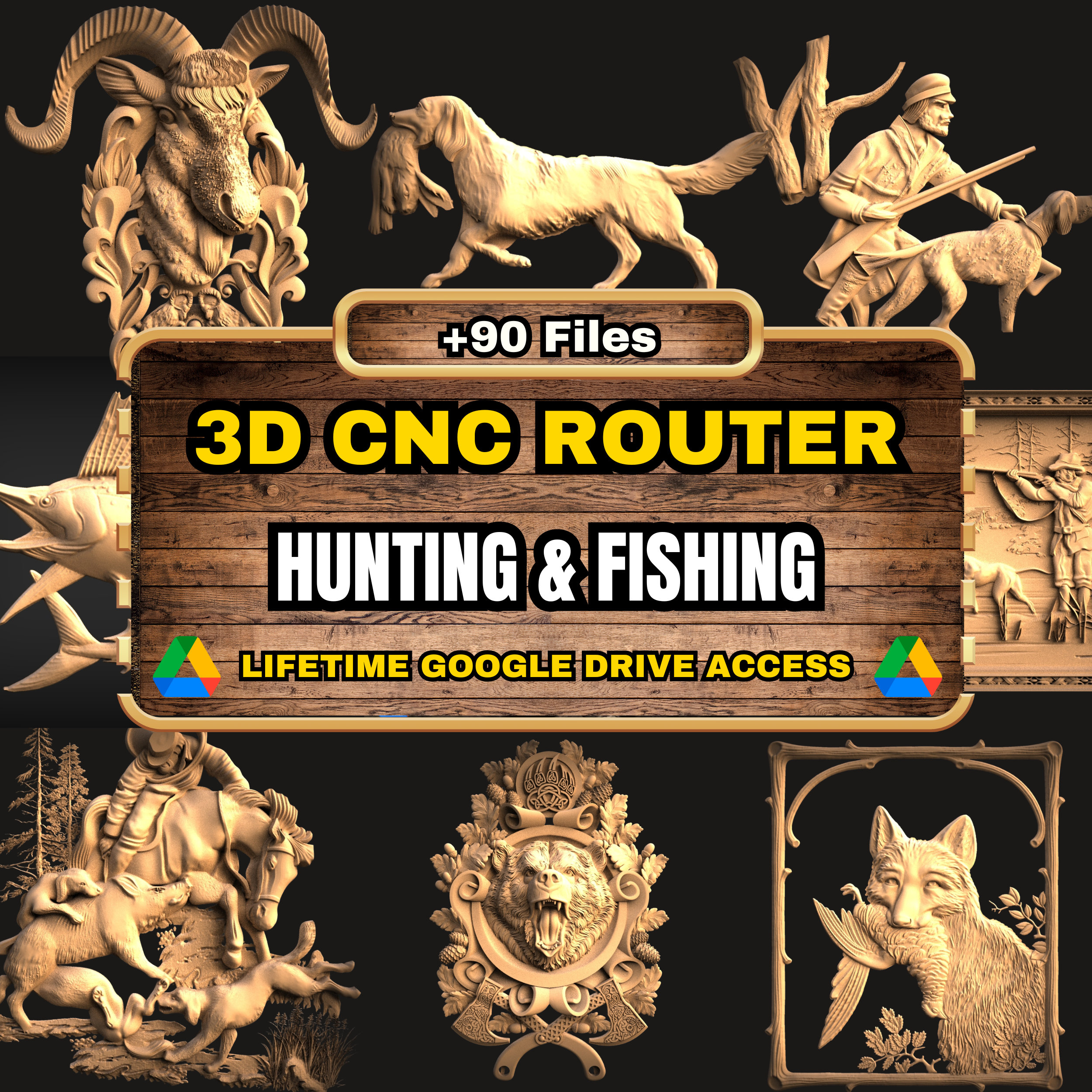 Hunting & Fishing 3D CNC Router STL Pack: +90 STL Files of Hunt and ...