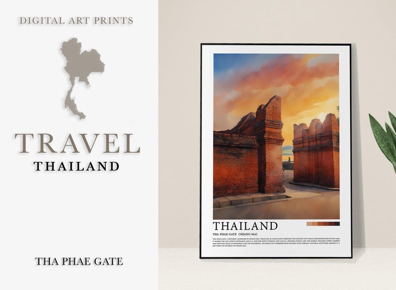 Tha Phae Gate Chiang Mai Thailand Digital Watercolor Travel Art Wall ...