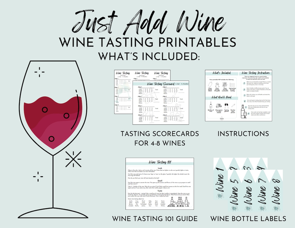 Blind Wine Tasting Party Game – DIY Scorecards & Bottle Labels (digital ...