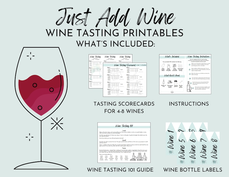 Blind Wine Tasting Party Game – DIY Scorecards & Bottle Labels (digital ...