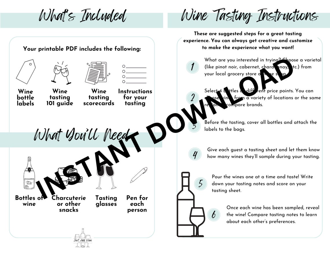 Blind Wine Tasting Party Game – DIY Scorecards & Bottle Labels (digital ...