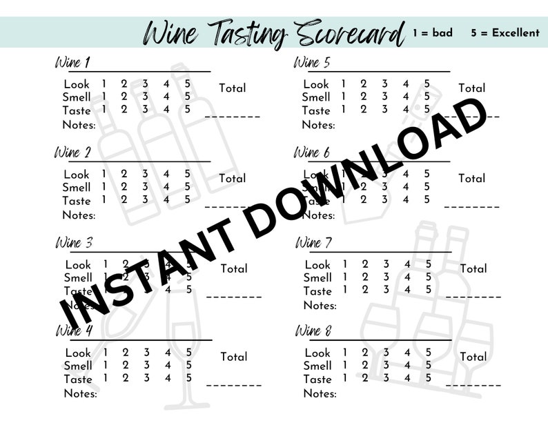 Blind Wine Tasting Party Game – DIY Scorecards & Bottle Labels (digital ...