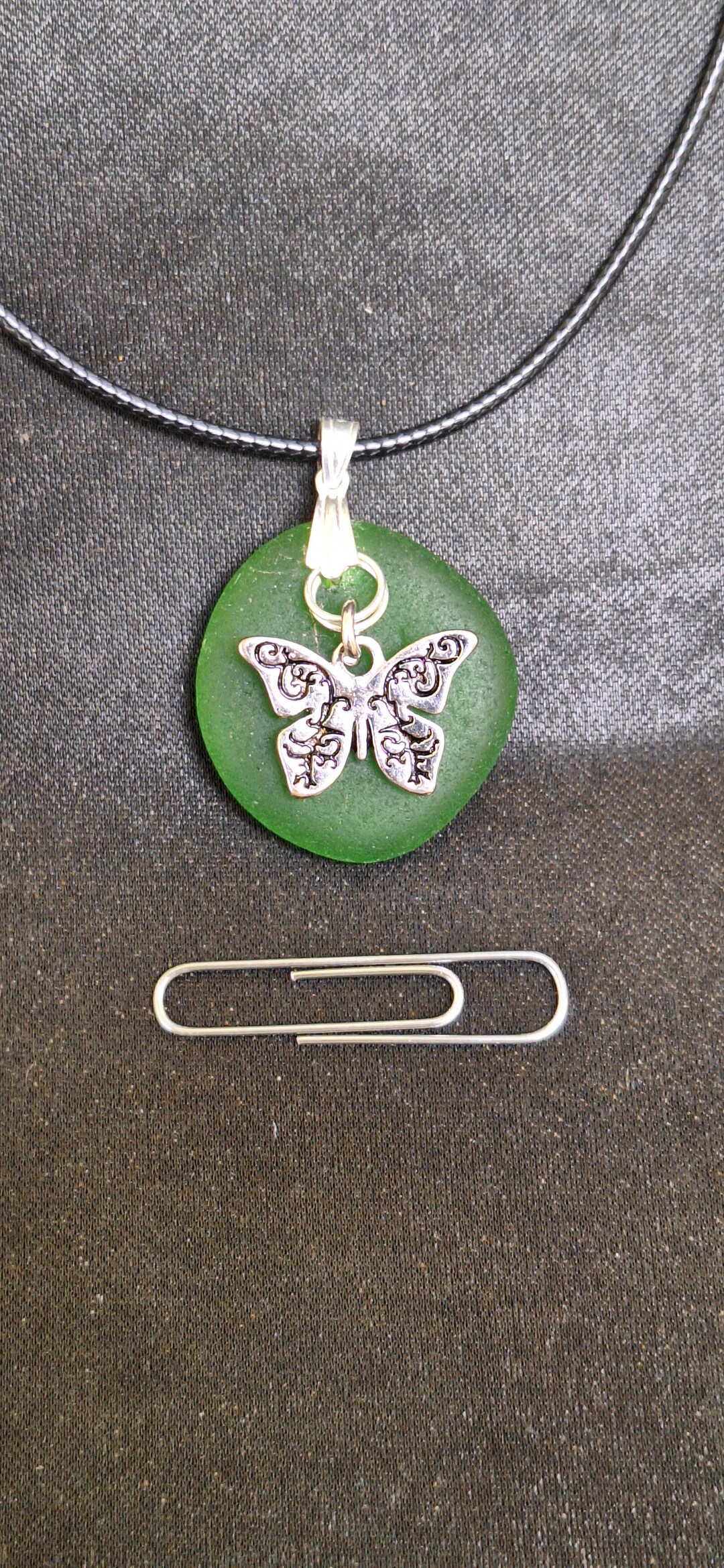 Emerald Green Round Cirlce Sea Coin Sea Glass Pendant Necklace With ...