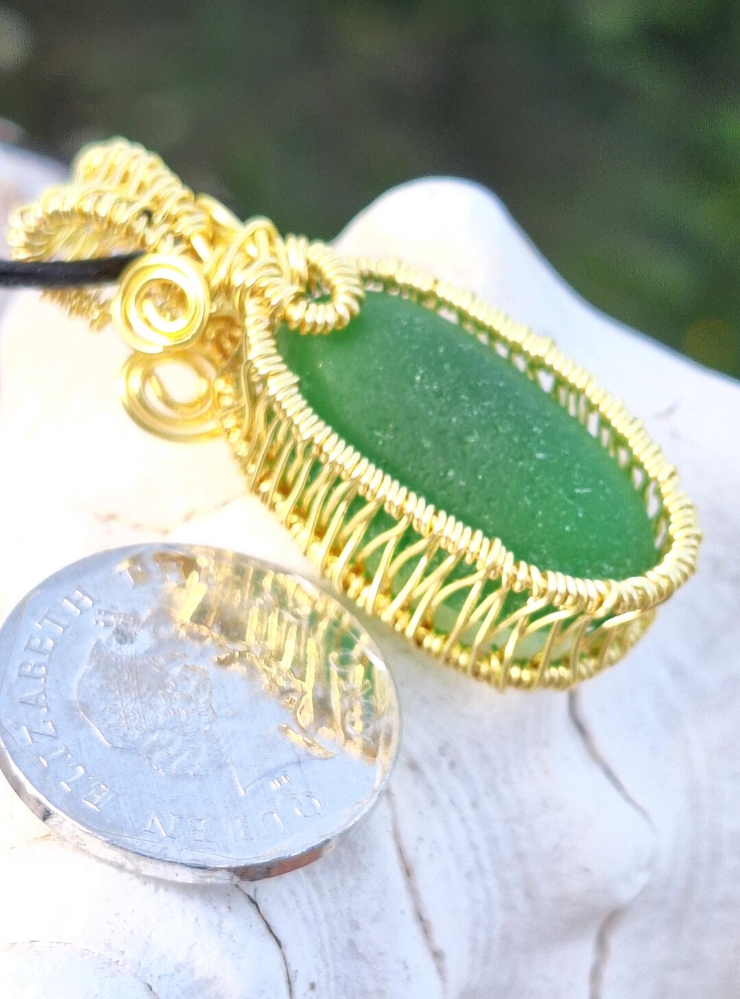 Gold Wire Wrapped Emerald Green Sea Glass Pendant - Etsy