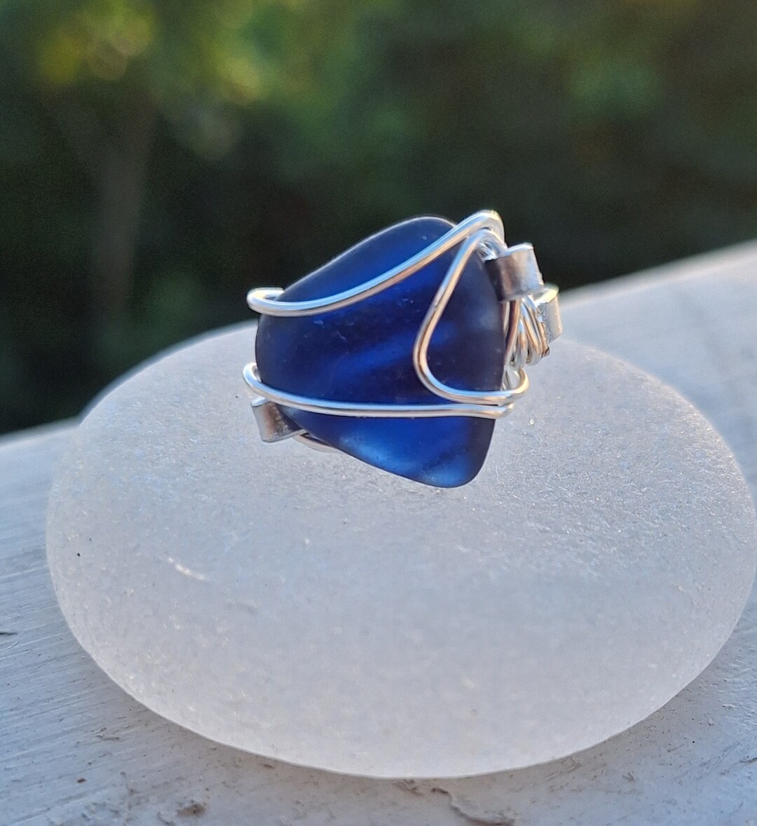 Cobalt Indigo Blue Sea Glass Wrapped Ring Size 7 - Etsy