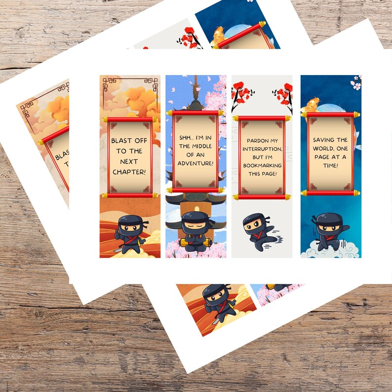Cute Printable Bookmarks for Kids , Digital Bookmarks , Ninja Assassin ...