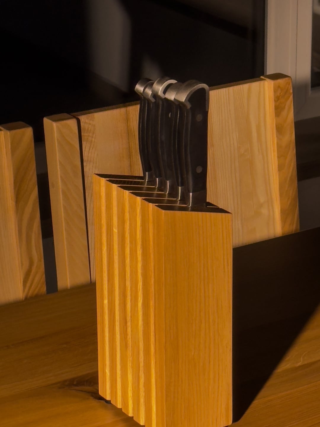 Oak Wood Magnetic Knife Block for 5 Knives Modern Storage Solution for ...