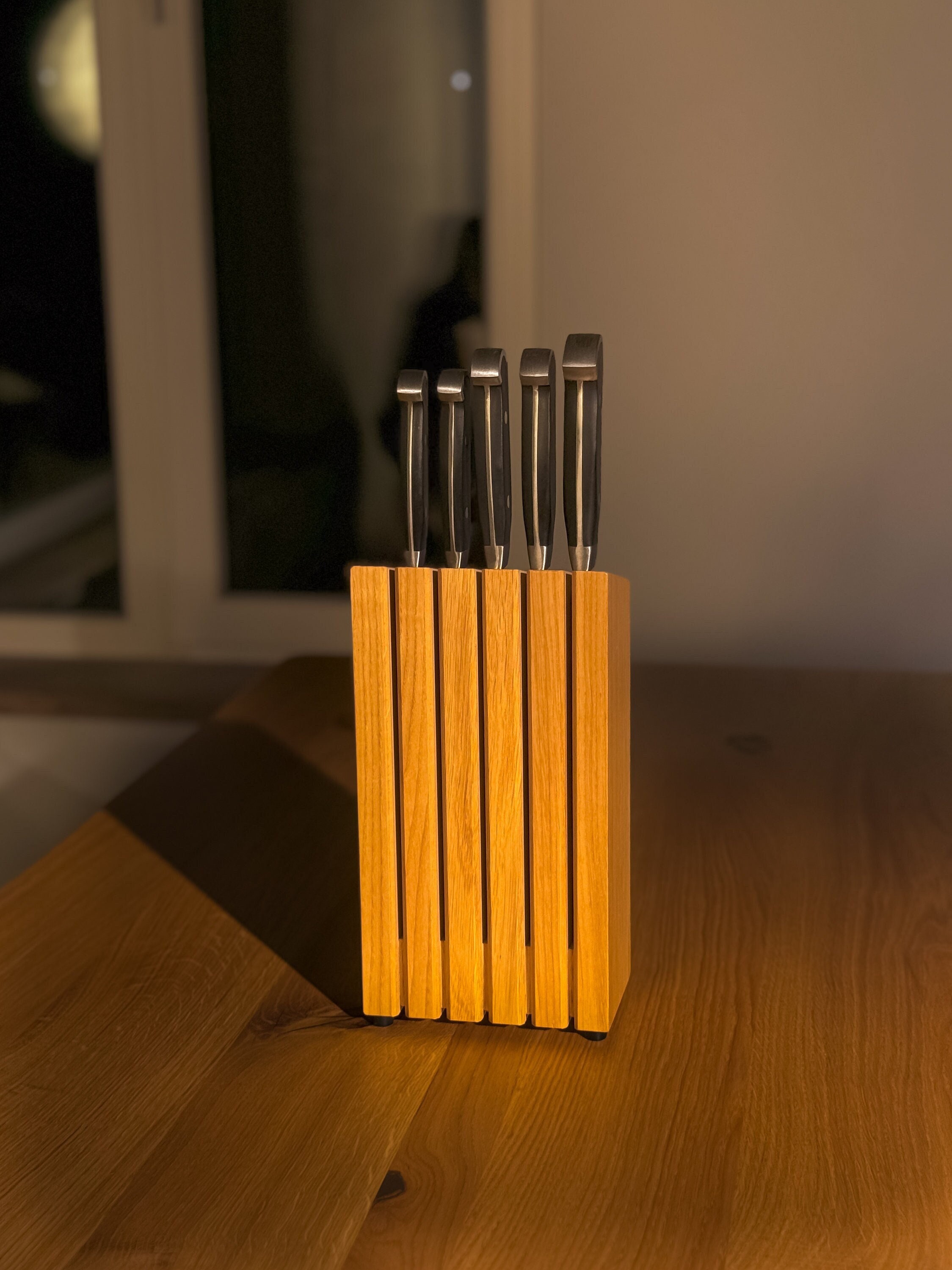 Oak Wood Magnetic Knife Block for 5 Knives Modern Storage Solution for ...
